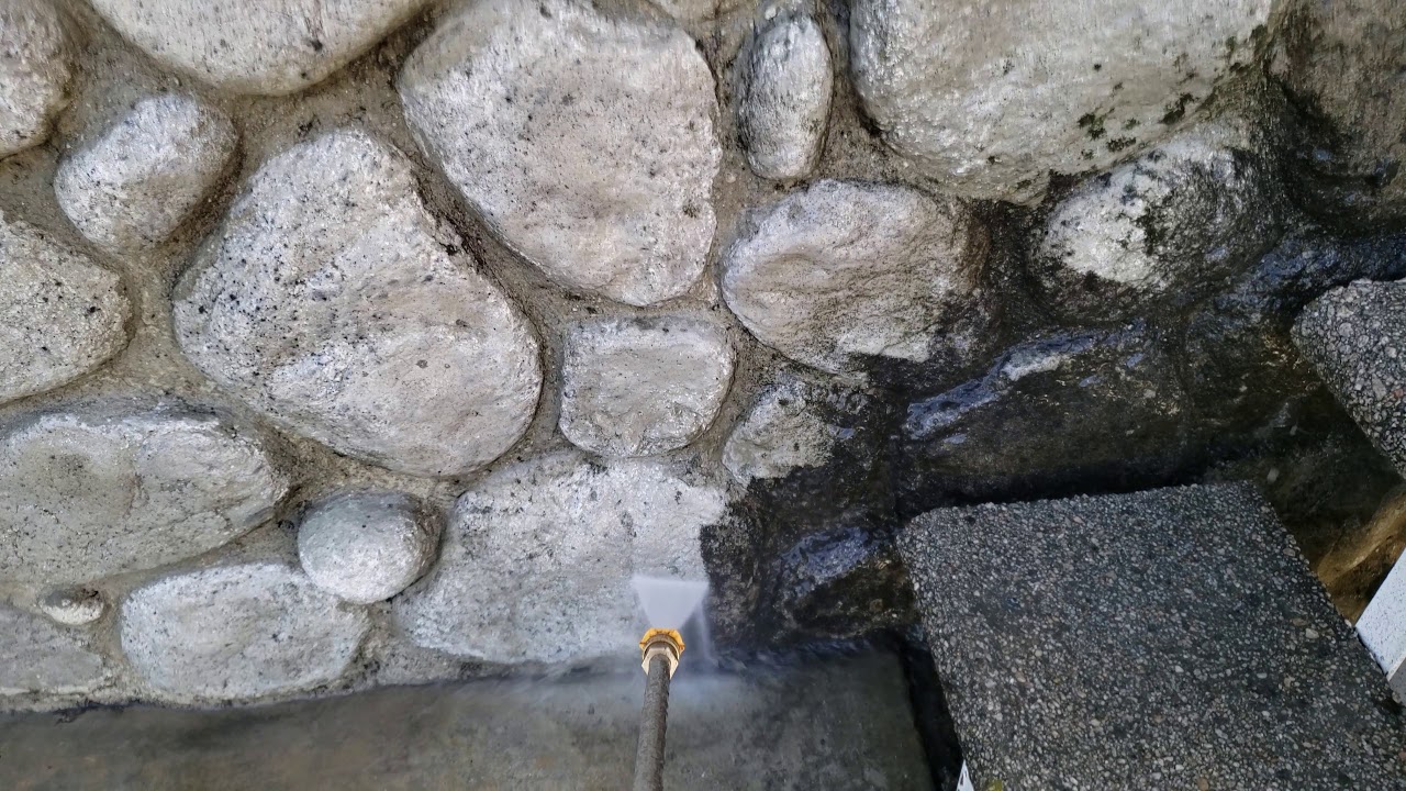 Pressure Washing River Rock Wall - YouTube