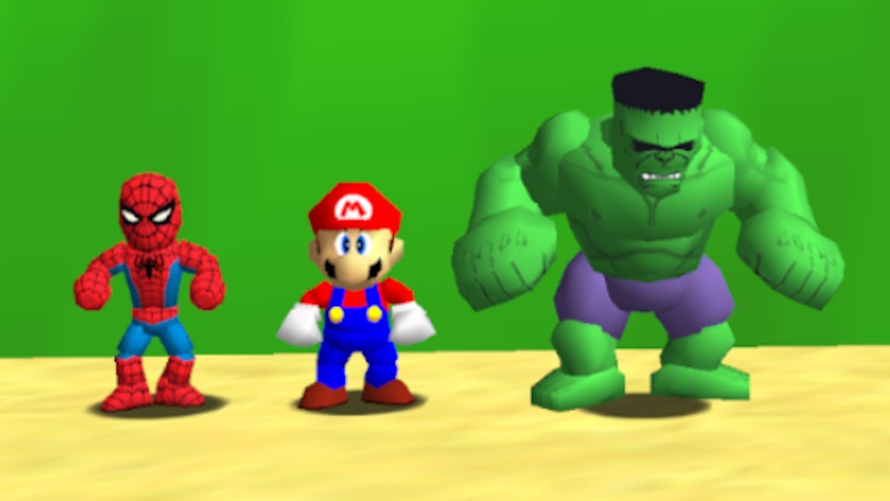Hulk, Spider-Man and Mario in Super Mario 64 (3 Players) - Full Game ...