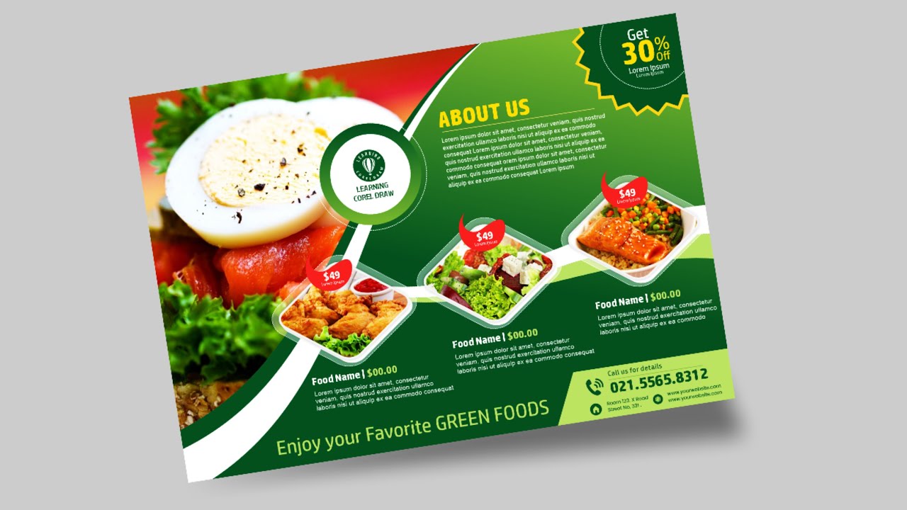 Food flyer design in corel draw - YouTube