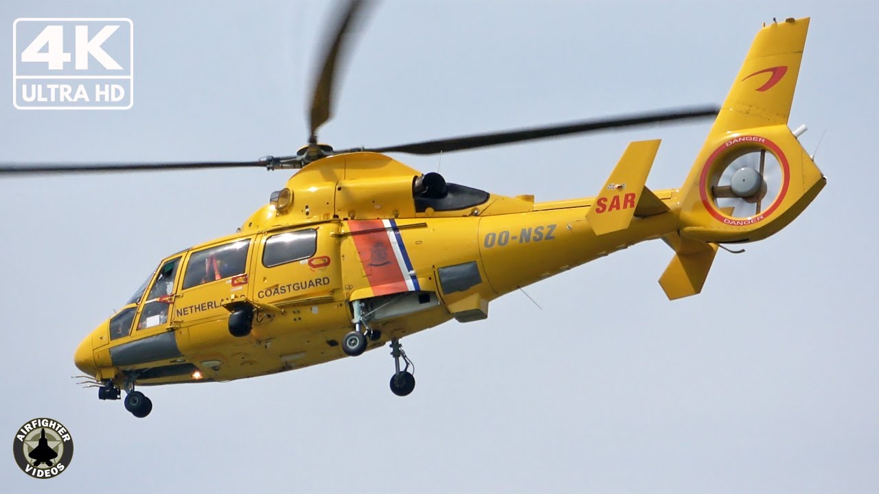[4K] Stop 'n go! Netherlands Coast Guard AS365N2 Dauphin (OO-NSZ ...