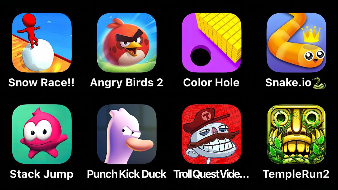 Snow Race, Angry Birds 2, Color Hole, Snake.io, Stack Jump, Punch Kick ...