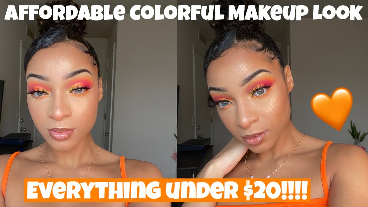 AFFORDABLE Colorful Makeup Look🧡 | EVERYTHING UNDER $20!! - YouTube