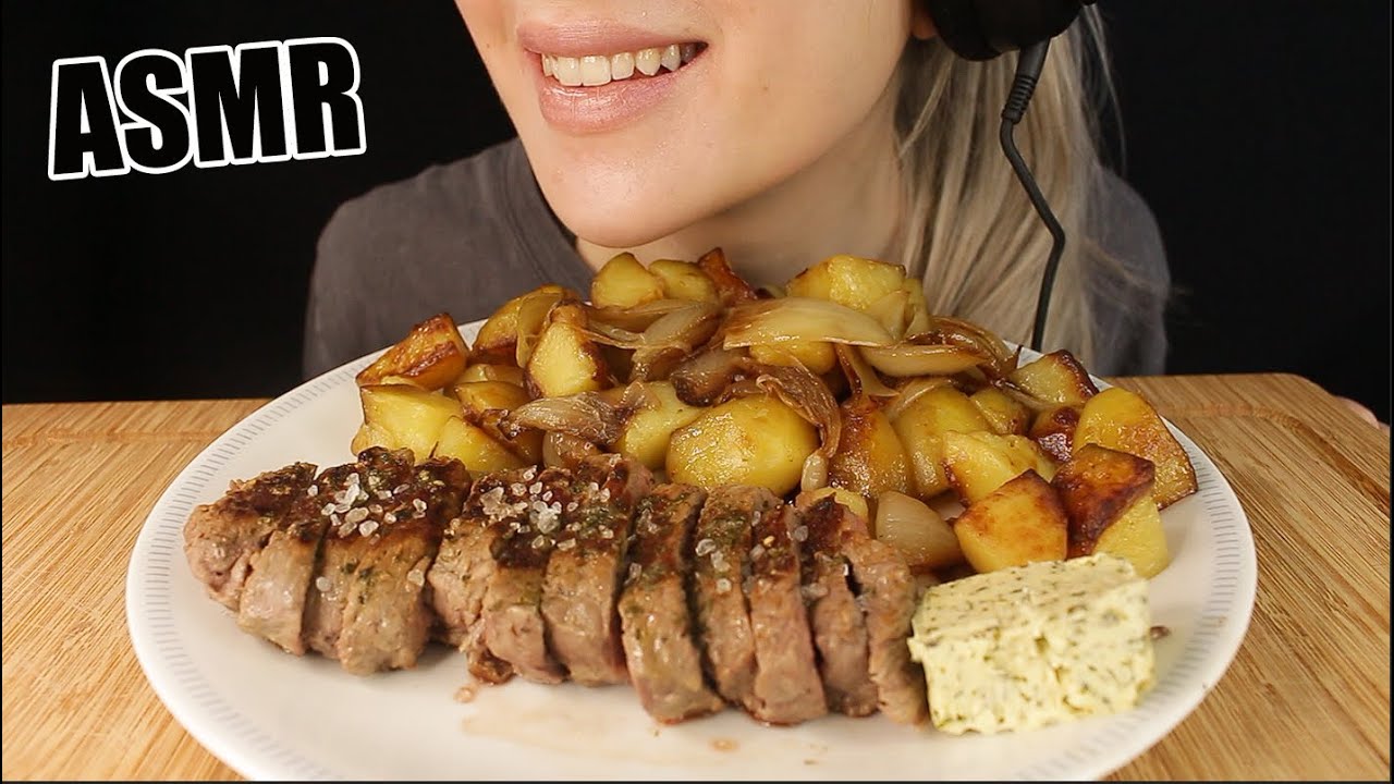 ASMR STEAK w/ FRIED POTATOES + ONIONS *CHEWY EATING SOUNDS* | MUKBANG ...