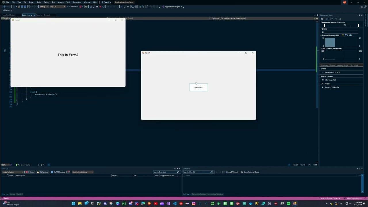 Open Form Using Application.OpenForms Property | C# Windows Form ...