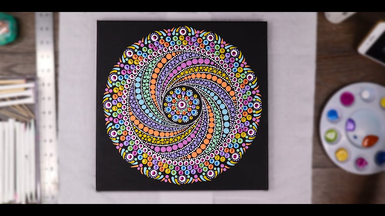 How to paint a Swirl Dot Mandala on a 12 x 12 Inch Canvas - Video 359 ...