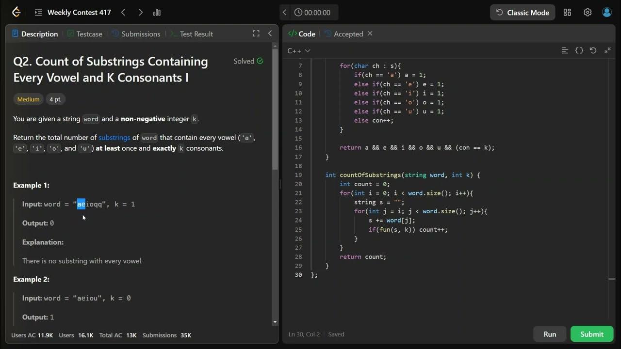 3305 Count of Substrings Containing Every Vowel and K Consonants I - YouTube