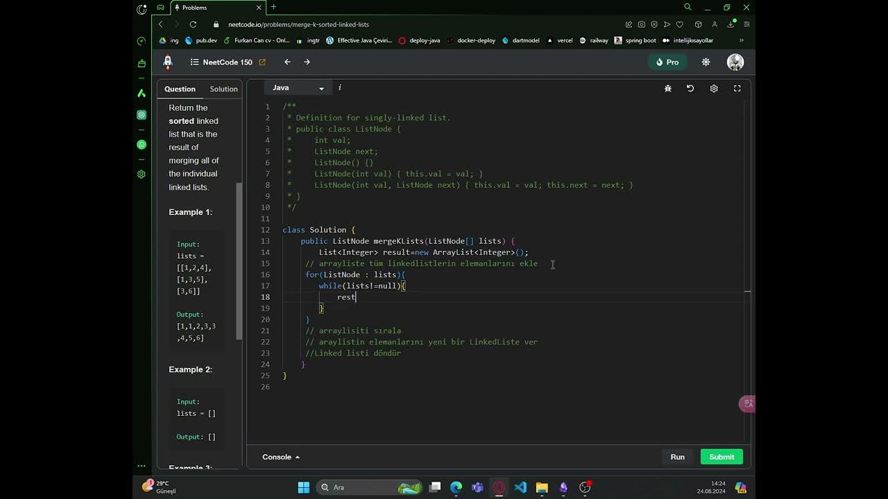 Leetcode 15 Merge K Sorted Linked Lists 🔗 Java Ile Algoritma