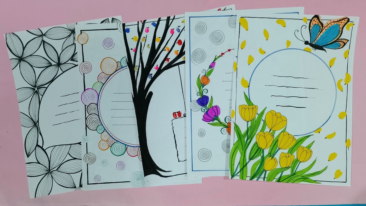 5 Border Design in 10 Minutes | Beautiful Border Designs for Front Page ...