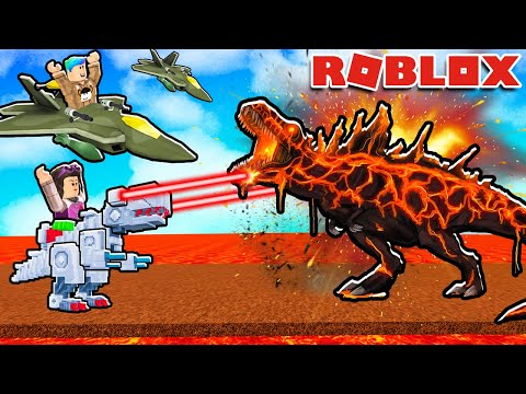 COMBO DINO ROBOT DAN PESAWAT JET LAWAN T-REX LAVA APAKAH MENANG???... ROBLOX DINO TOWER