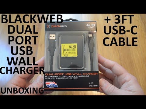Unboxing Blackweb 4.8 Amp Dual-Port USB Wall Charger With 3ft USB-C ...