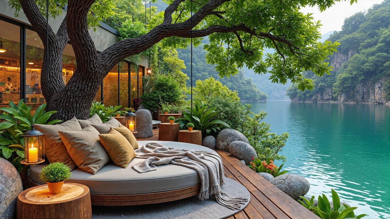 🌿 Lakeside Retreat with Smooth Jazz & Nature Sounds | Peaceful Outdoor ...