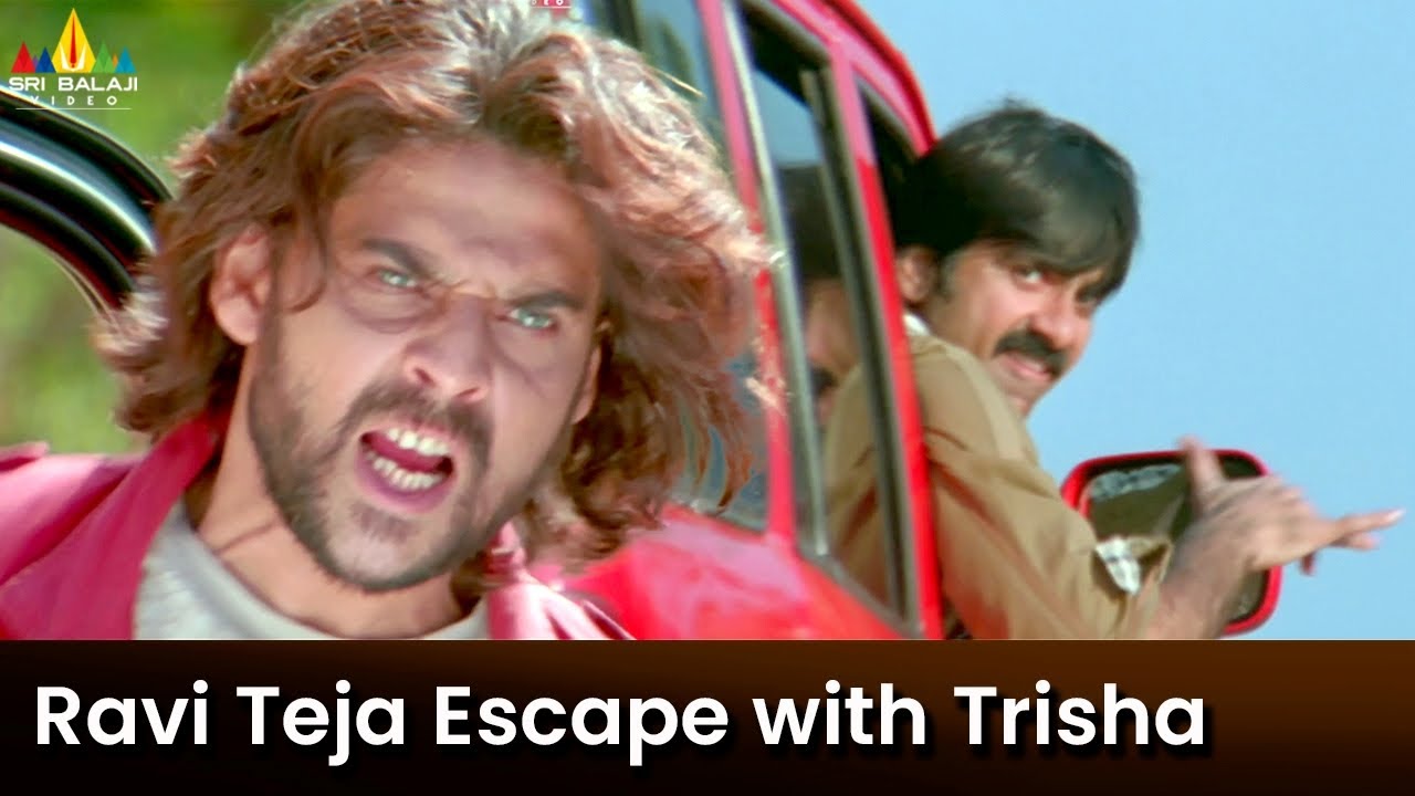 Ravi Teja Escape with Trisha Krishnan From Airport | Krishna Telugu Movie Scenes | Sri Balaji ...