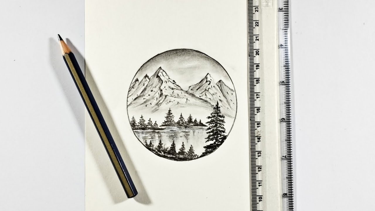 Mountain Lake Drawing || Mountain Lake Drawing Tutorial - YouTube