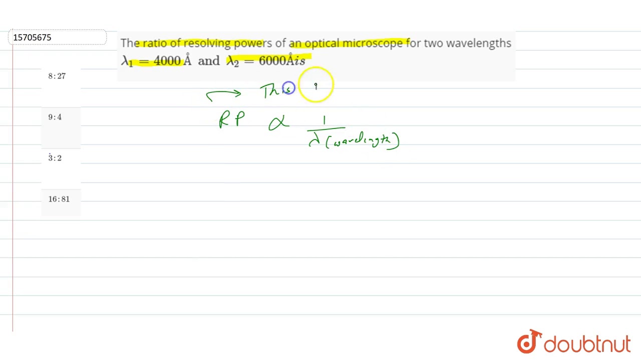 The ration of resolving powers of an optical microscope for two ...