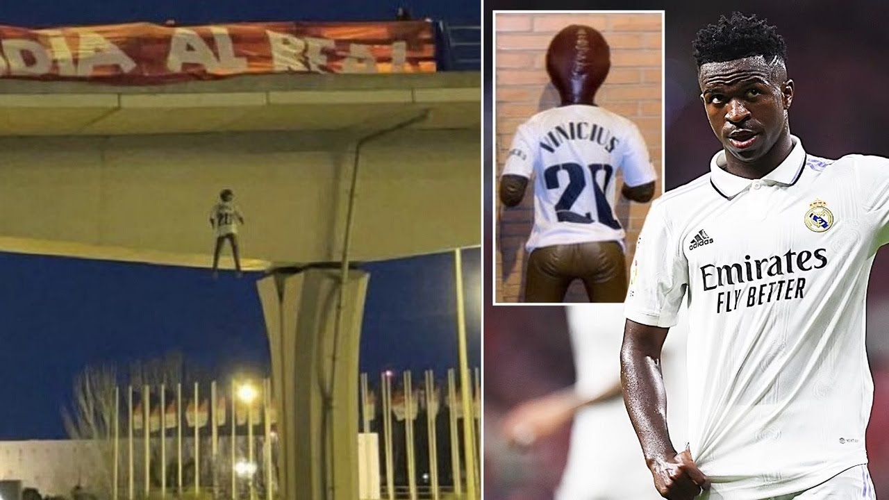 Atletico Madrid fans HANG a sick effigy of Real Madrid star Vinicius Jr ...