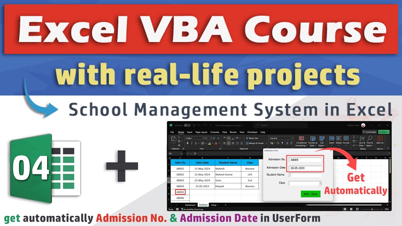 Get automatically Admission No. & Date in UserForm - School Management ...