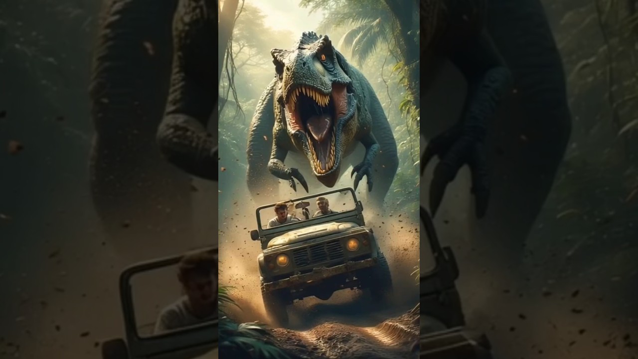 Dinosaur Chasing a car in the jungle. Get to Know what happens next ...