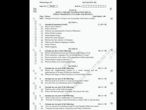 Indian Tradition Culture & Society/KNC-602/ AKTU QUESTION PAPER 2022-23 ...