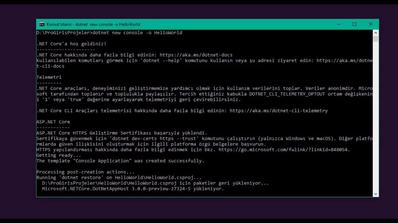 .Net Core CLI ile proje oluşturma - YouTube