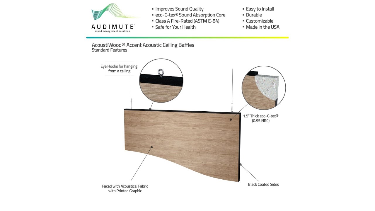 Audimute AcoustiWood® Accent Acoustic Wood Alternative Ceiling Baffles ...