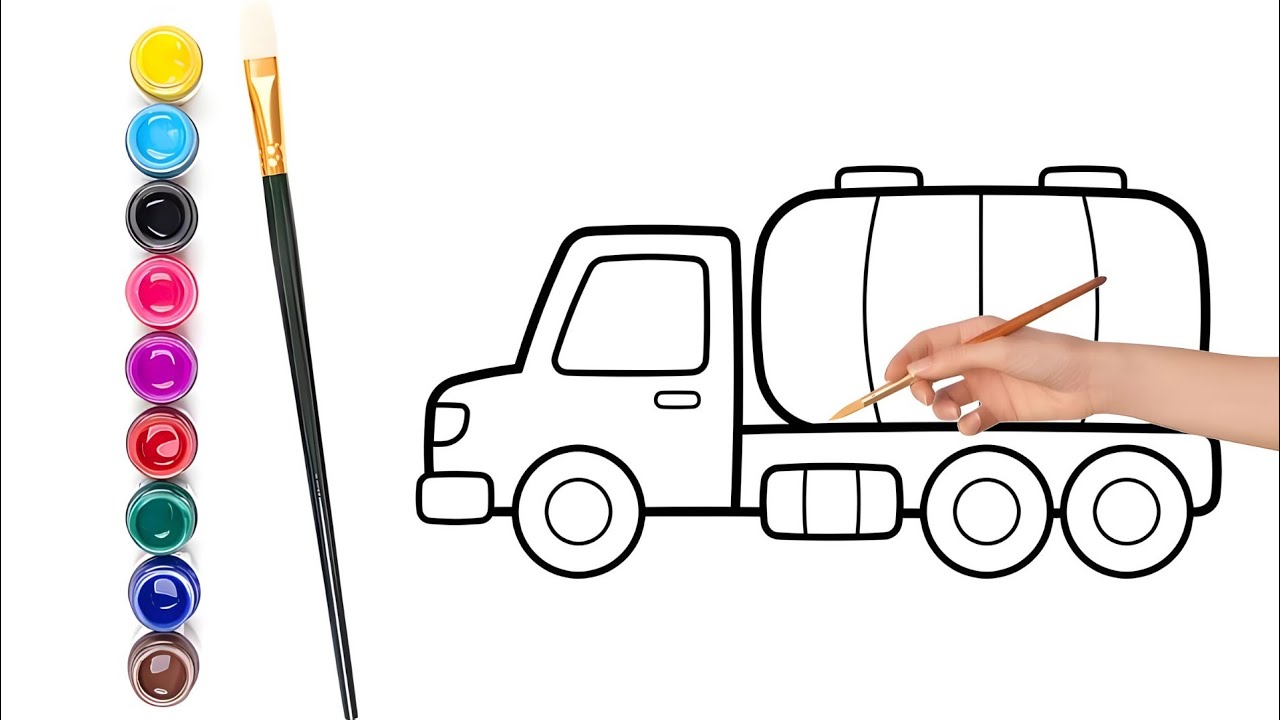 Water Truck easy coloring page for kids| page color art - YouTube