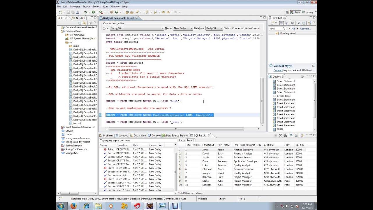 SQL QUERY LIKE WILDCARDS - YouTube