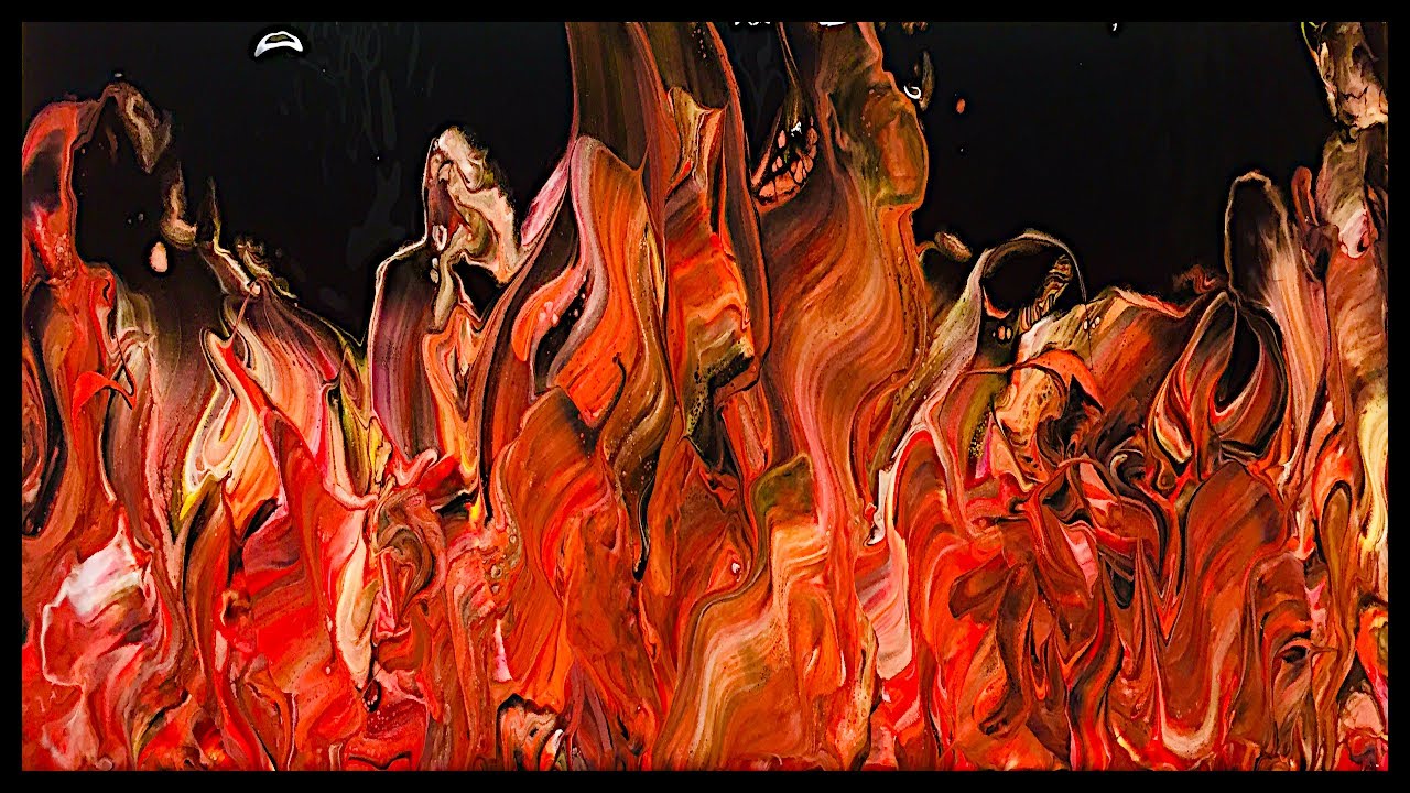 Acrylic Pour Fluid Art Video of Flames on Black Base using a Palette ...