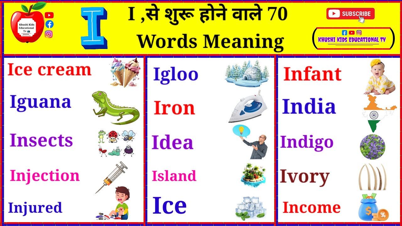 I - Letter Word Meaning in English With Picture/आई अक्षर शब्द का ...