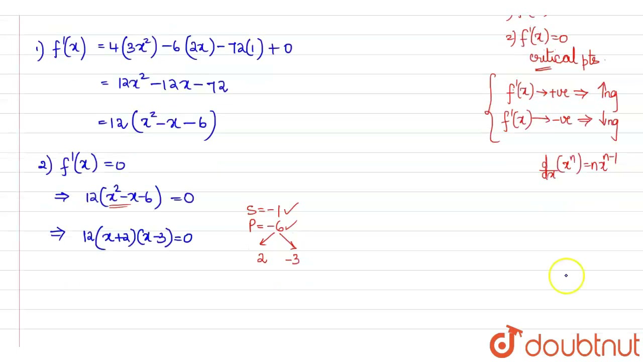 Find The Intervals In Which The Function f x 4x 3 6x 2 72x 30 Is Find The Intervals In Which The Function f x 4x 3 6x 2 72x 30 Is