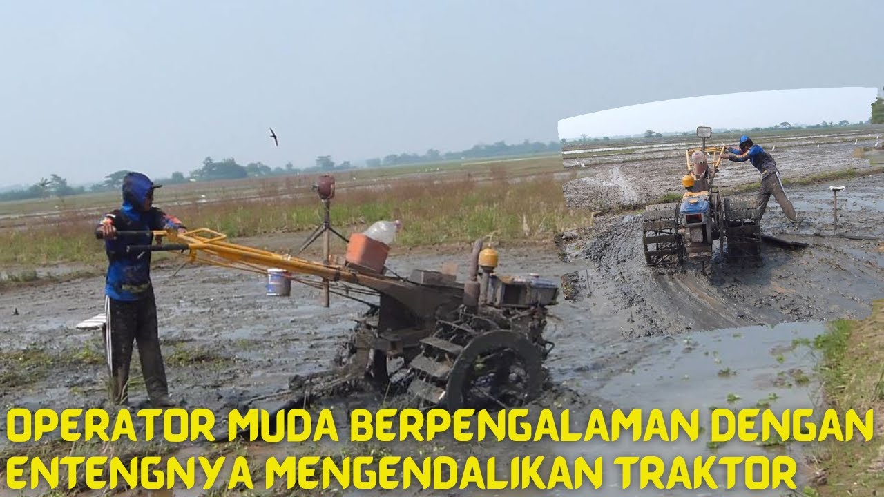 Operator muda berpengalaman dengan entengnya mengendalikan traktor ...