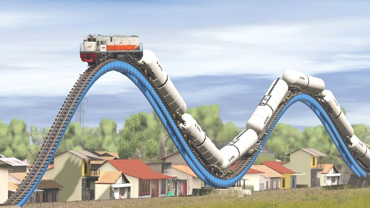 Kereta Melewati Rel Roller Coaster Ekstreme | Train Passing Extreme ...