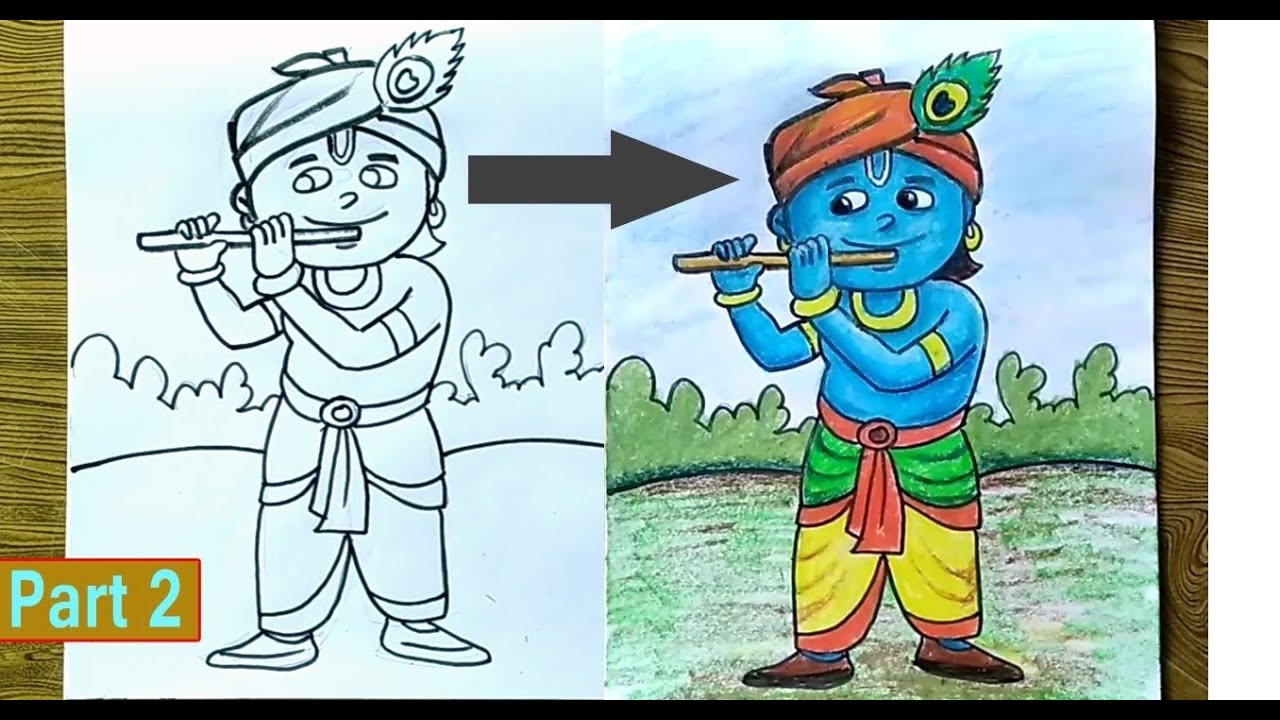 Bal Gopal drawing easy Part 2 | How to draw Bal Krishna | Bal Krishna ...