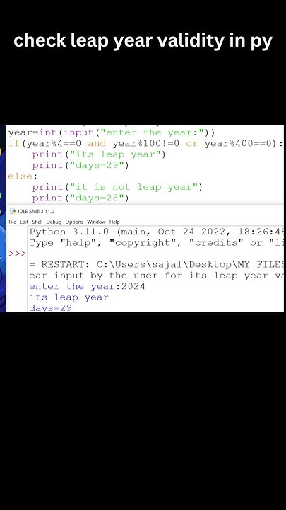 Check Leap Year Validity In Python Shorts Python Pythonbasics Youtube