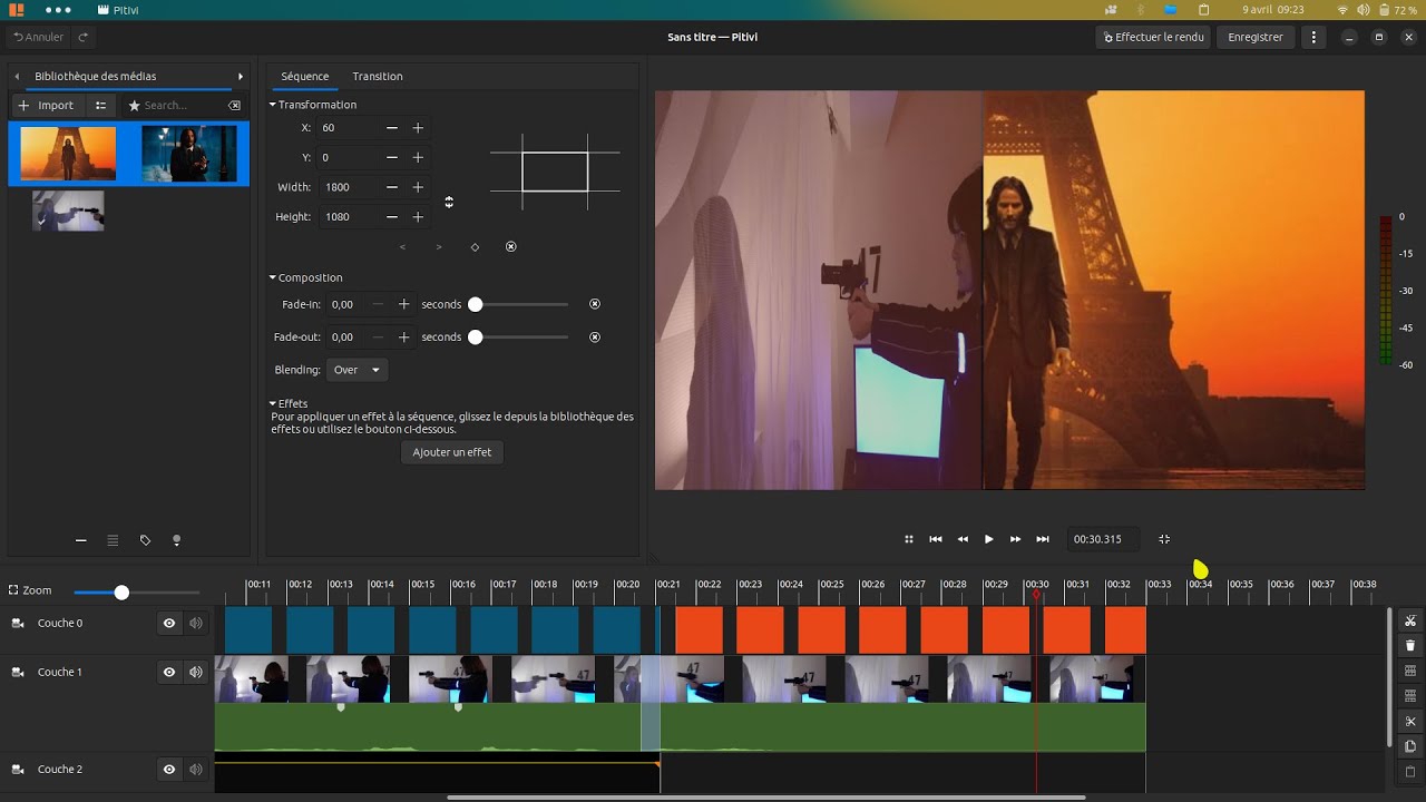Pitivi look cinematic + proxy | John Wick 4 Test | linux | Voyager 23. ...