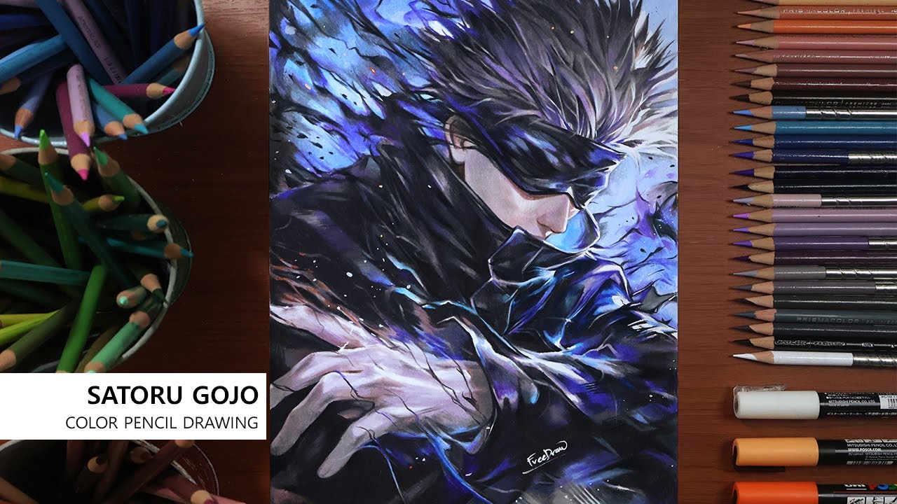 SATORU GOJO (Jujutsu Kaisen) colored pencil drawing - Freedraw - YouTube