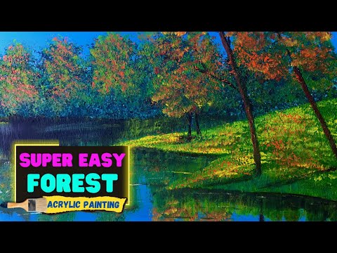 Super Easy Forest Acrylic Painting | Forest Painting On Black Canvas ...