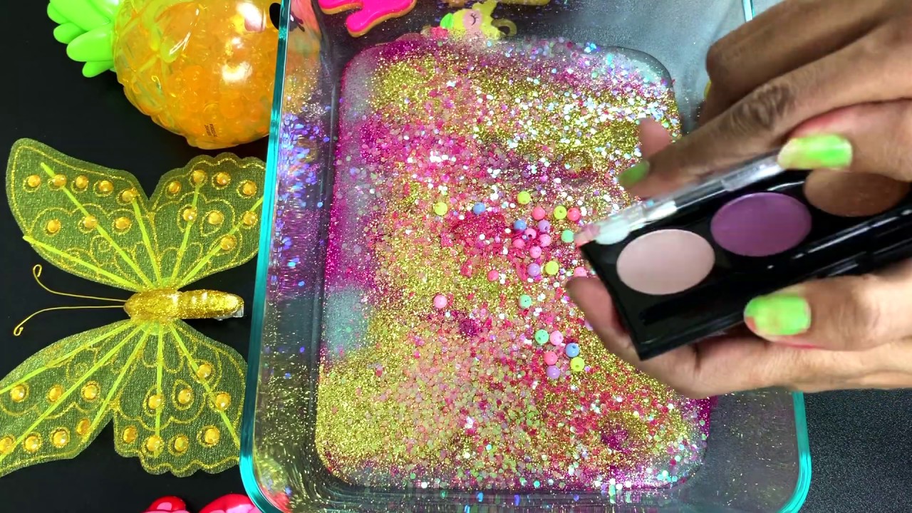 MIXING MAKEUP EYESHADOW W/SPRINKLES COLORS INTO SLIME | ASMR 7 | STRESS ...