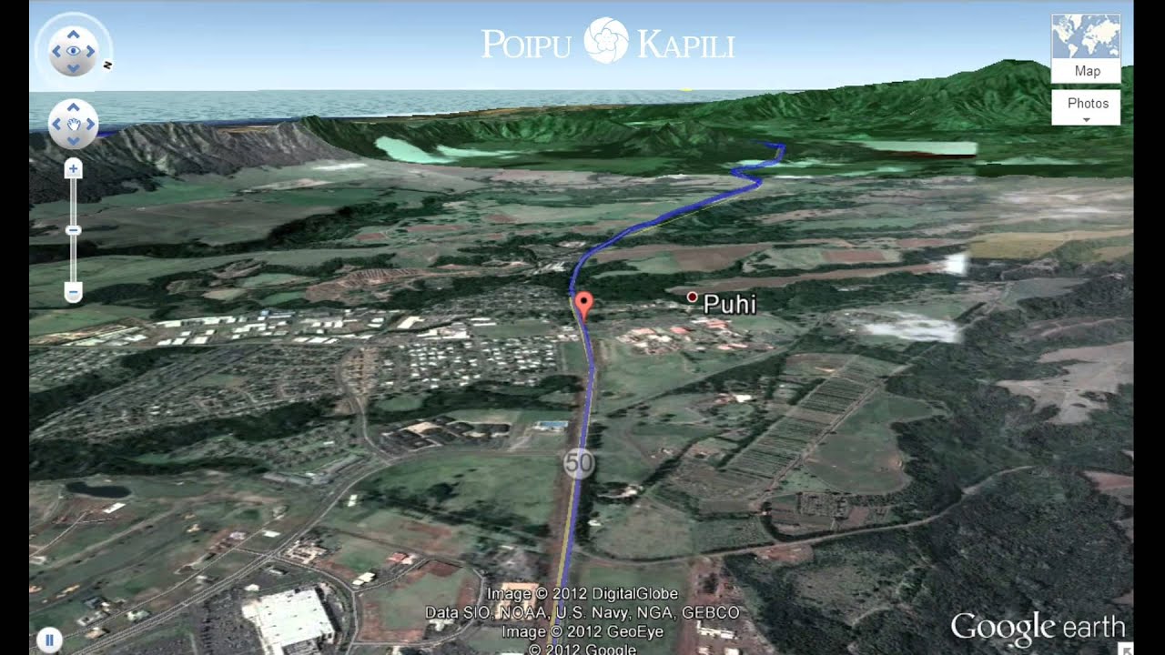Google Maps view of drive from Lihue airport to Poipu Kapili Resort ...