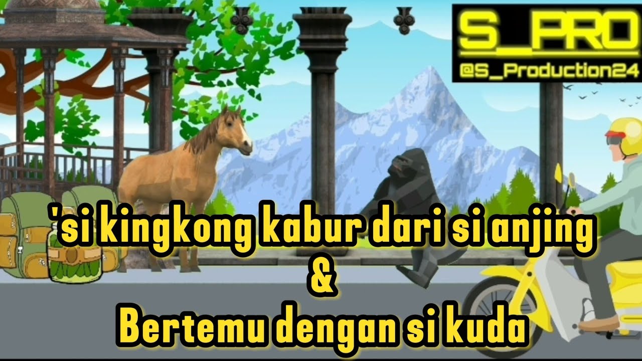 kartun animasi hewan lucu'si kingkong kabur dari si anjing & bertemu ...