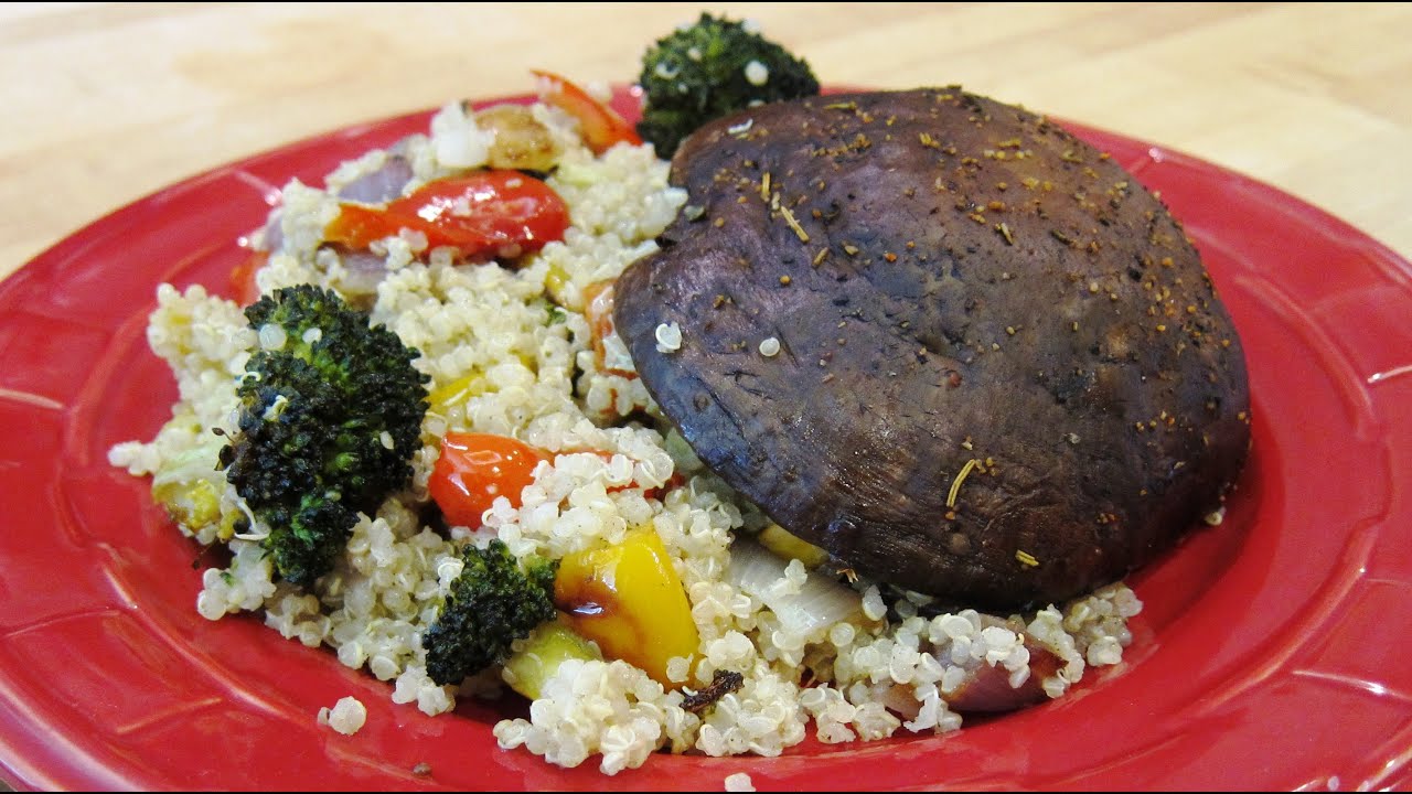 Roasted Veggie Quinoa & Smoked Portobello Mushrooms - YouTube