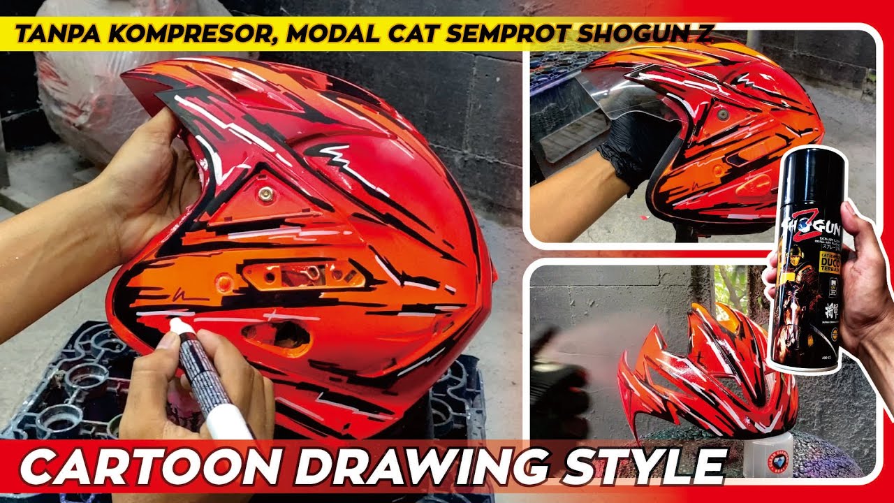 REPAINT HELM KYT CARTOON DRAWING STYLE // PAKAI CAT SEMPROT SHOGUN Z ...