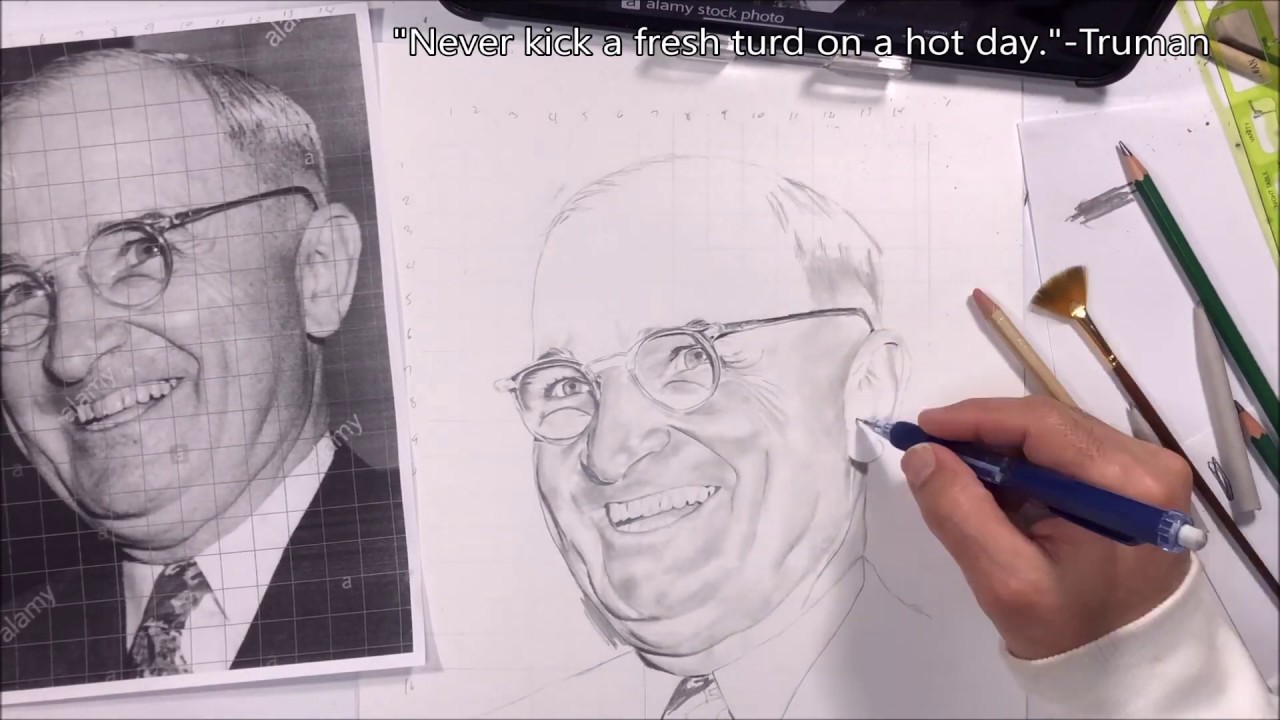 Drawing a portrait of Harry S. Truman with Graphite pencils - YouTube