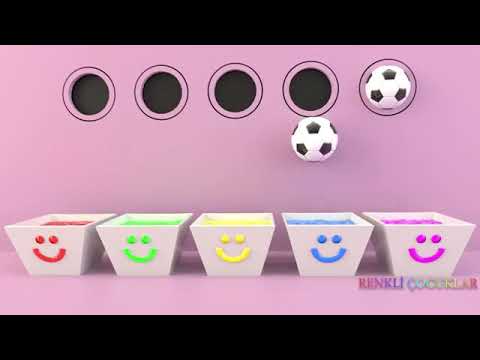 futbol toplari ve boya dolu renkli kovalar - YouTube