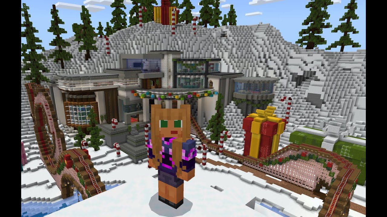 Christmas Winter Mansion on Minecraft with ROLLER COASTER!!!! - YouTube