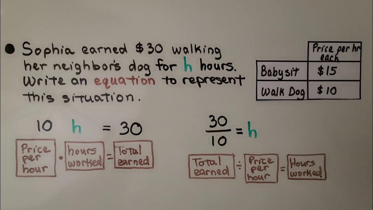 6th Grade Math 11.1b, Writing Equations to Represent Situations - YouTube