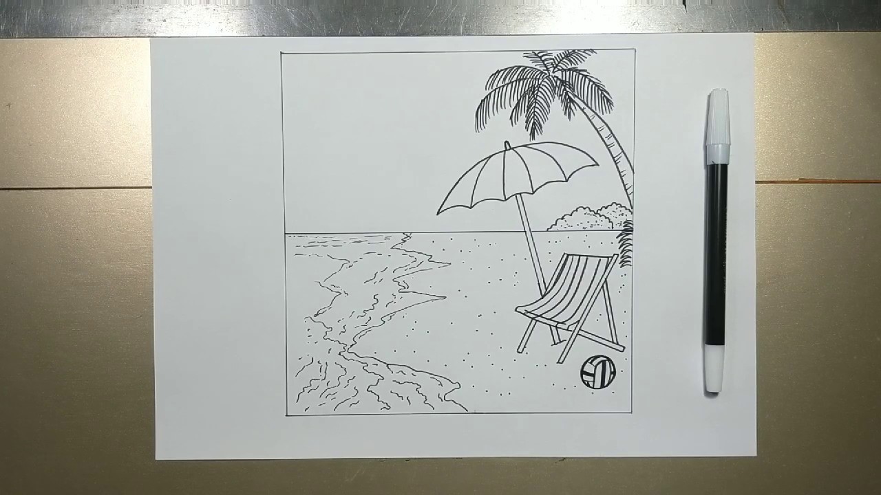 How to draw BEACH step by step - YouTube