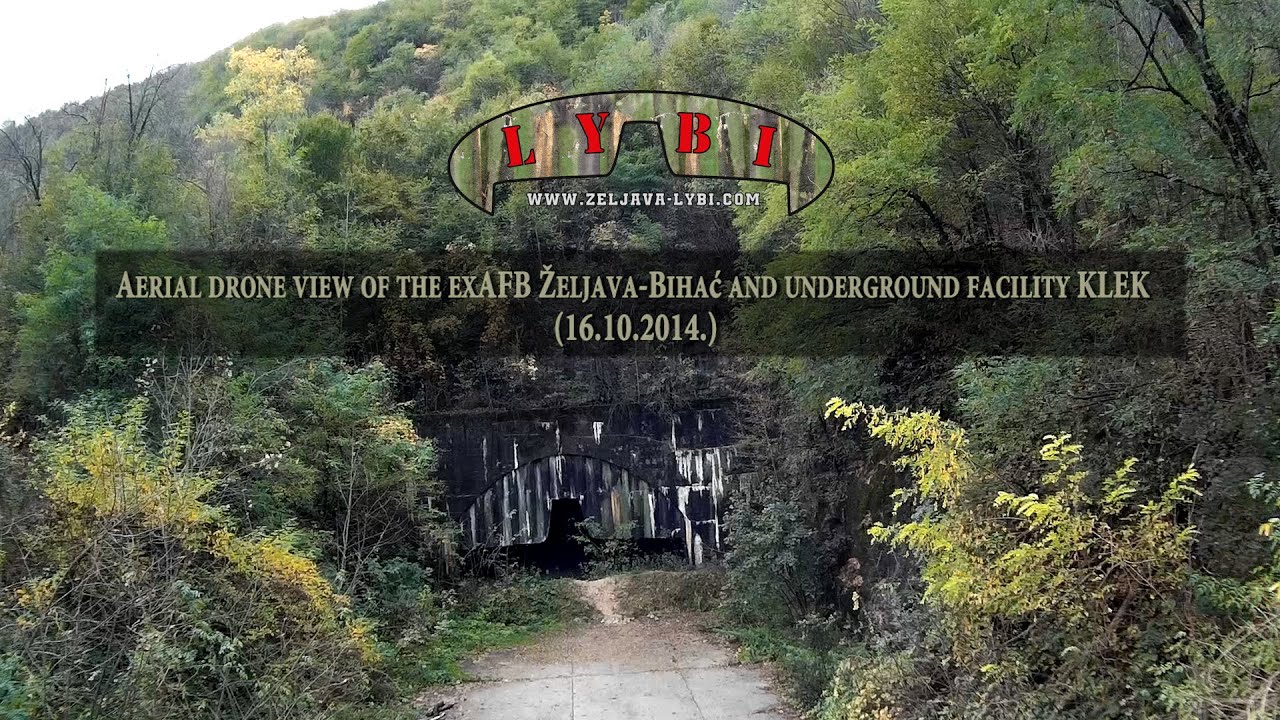 Aerial drone view of exAFB Željava-Bihać and underground facility KLEK ...