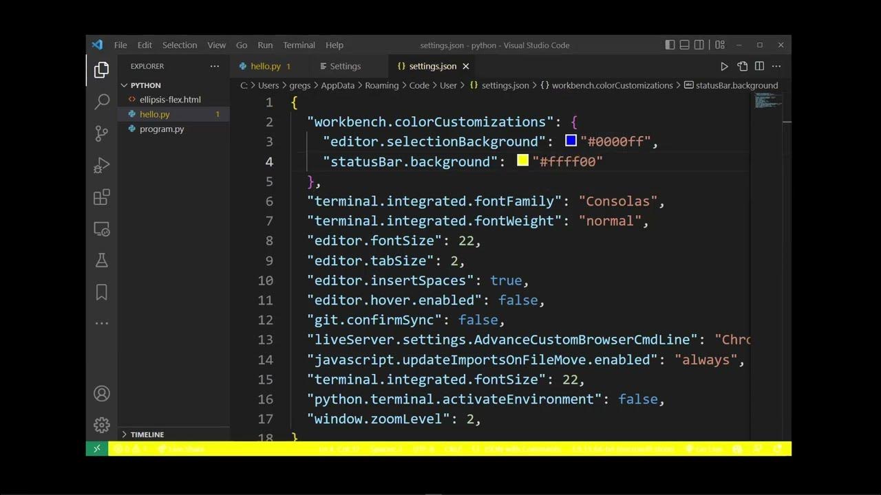 VSCode How To Change Status Bar Background Color - YouTube