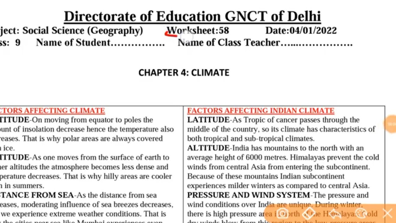 Social science worksheet 58 class 9 (4/1/22) English medium/worksheet ...