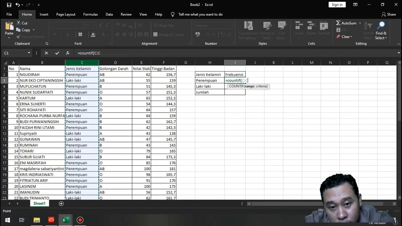Statistika Penelitian # 5 # b (Contoh) Tabel Distribusi Frekuensi Data ...